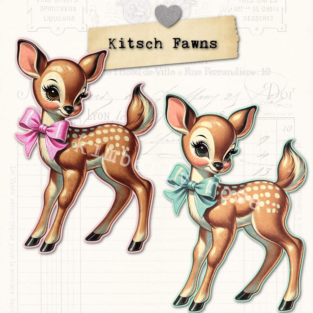 Retro Kitsch Deer Clip Art: Fussy Cuts PNG Image (digital Download) - Etsy