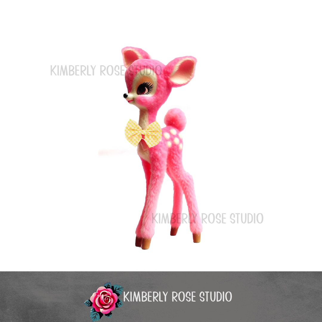 Retro Hot Pink Fuzzy Deer Clip Art: Kitsch Nursery Decor (digital ...