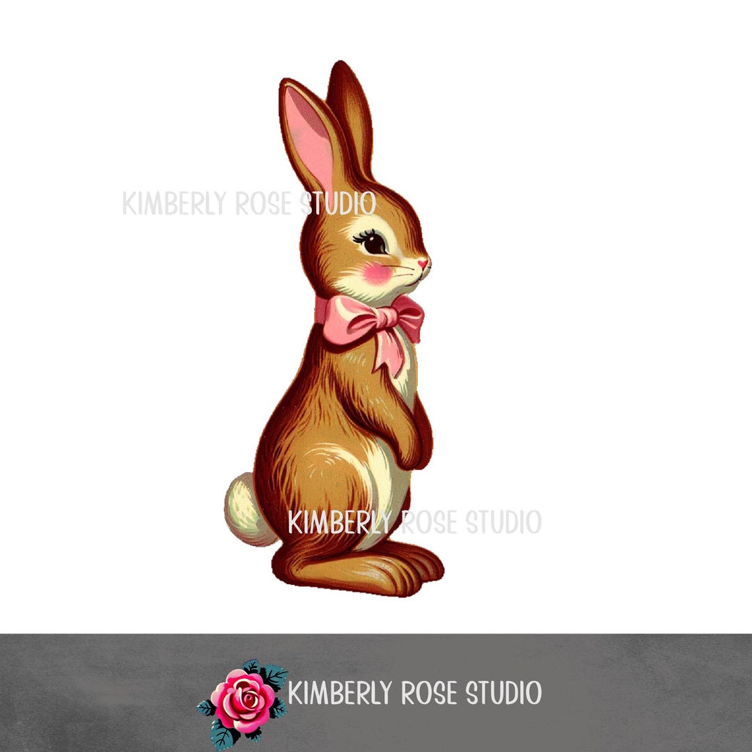 Retro Chocolate Bunny Clip Art: Easter PNG With Pink Bow - Etsy