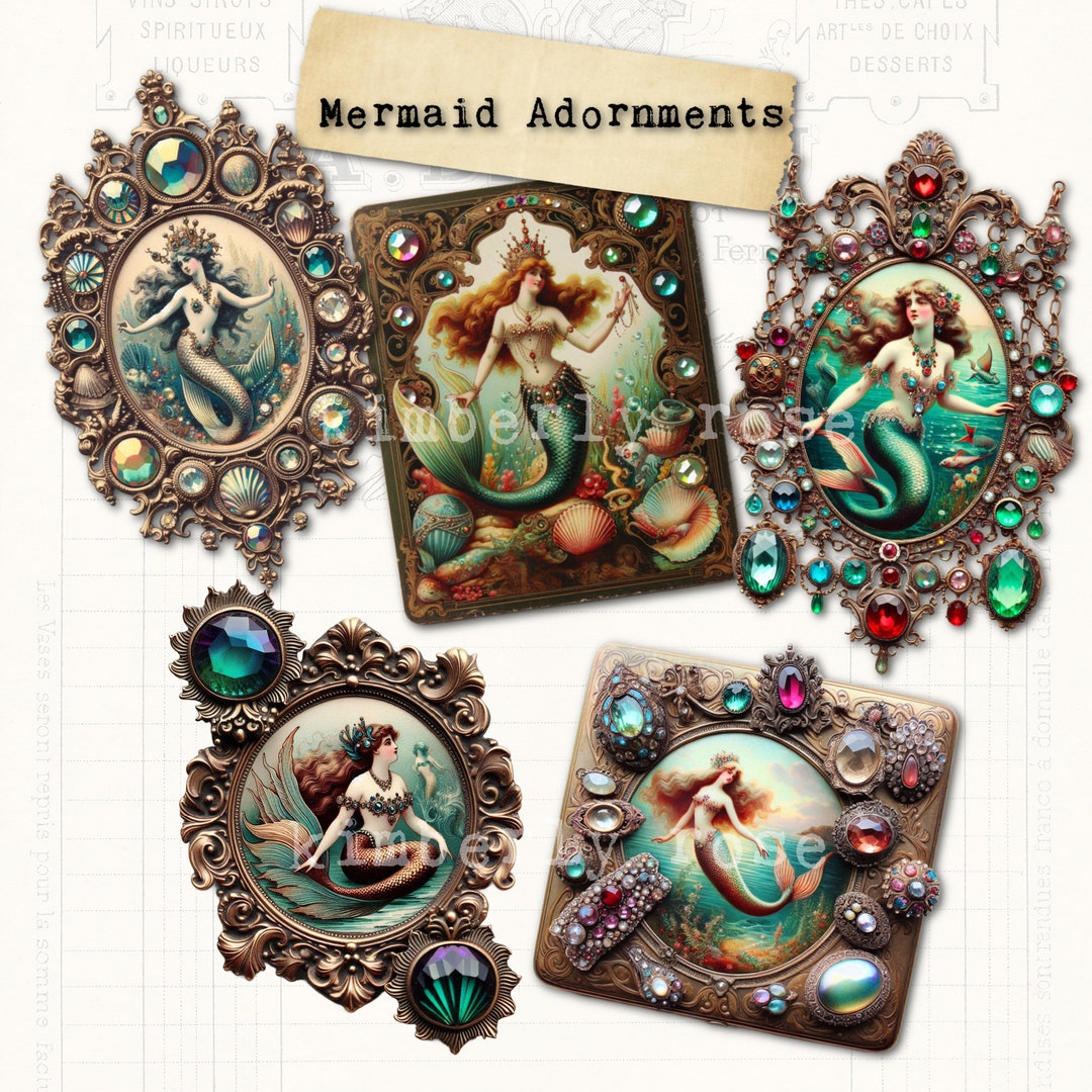 Vintage Jeweled Mermaid Adornments for Collage/junk Journal/fussy Cuts ...