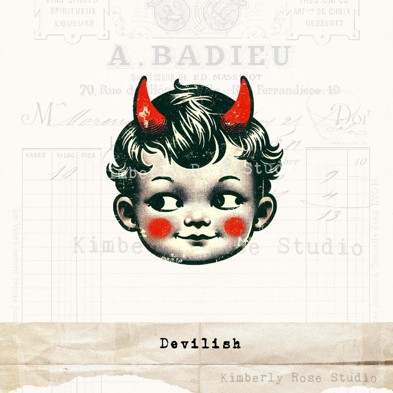 Kitsch Devil Boy Clip Art: Retro Halloween PNG Image (digital Download ...
