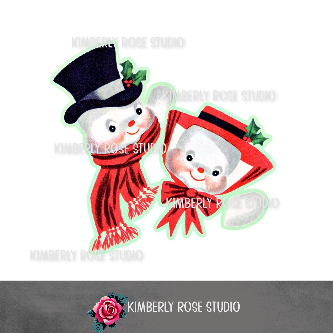 Retro Snowman/snow Gal Waving HI Clip Art: Kitsch Christmas PNG Image ...