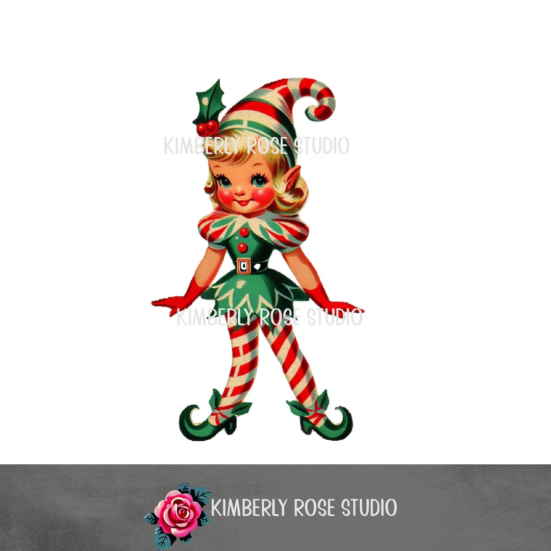 Retro Kitsch Christmas Elf Clip Art: Peppermint Pixie (PNG Image) - Etsy