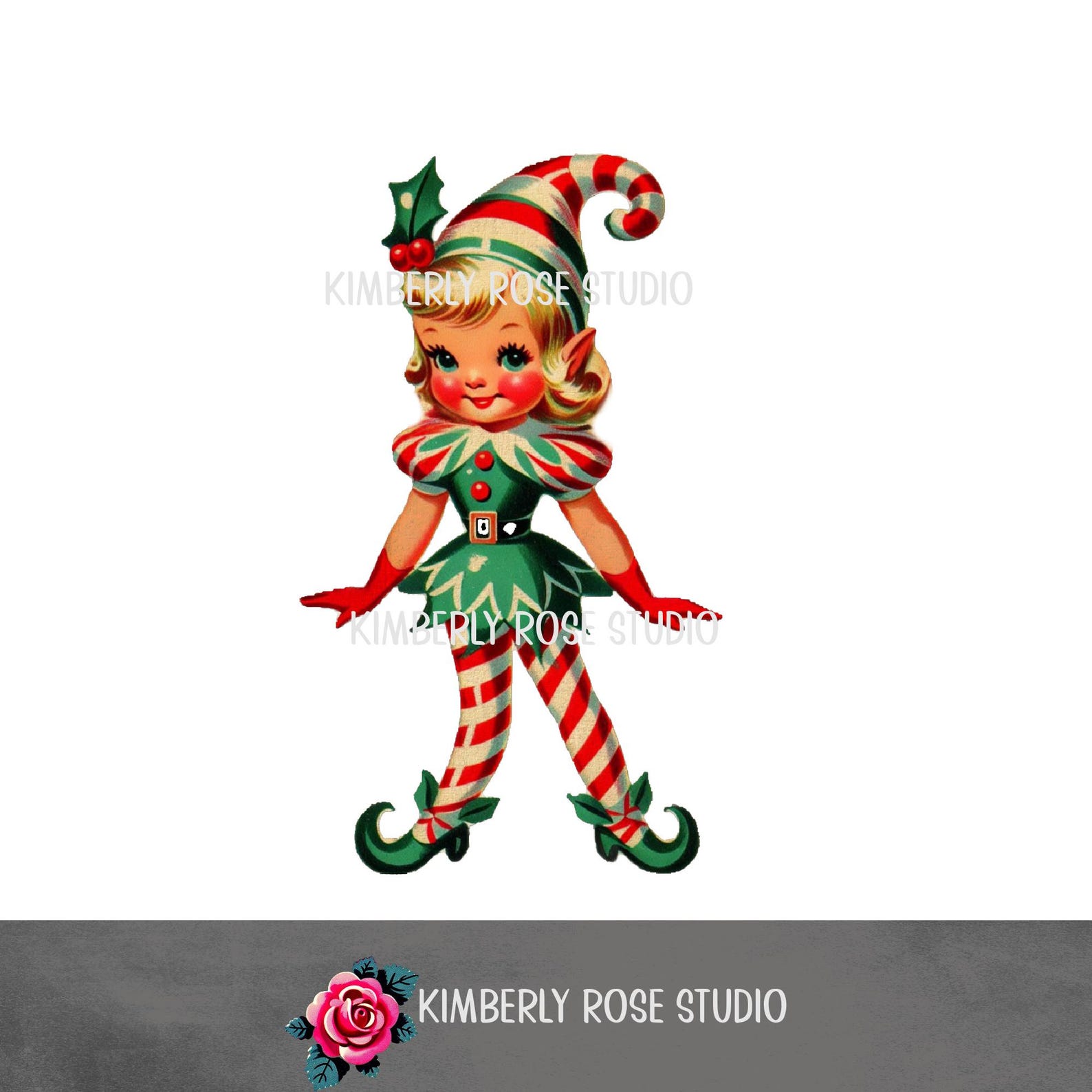 Retro Kitsch Christmas Elf Clip Art: Peppermint Pixie (PNG Image) - Etsy
