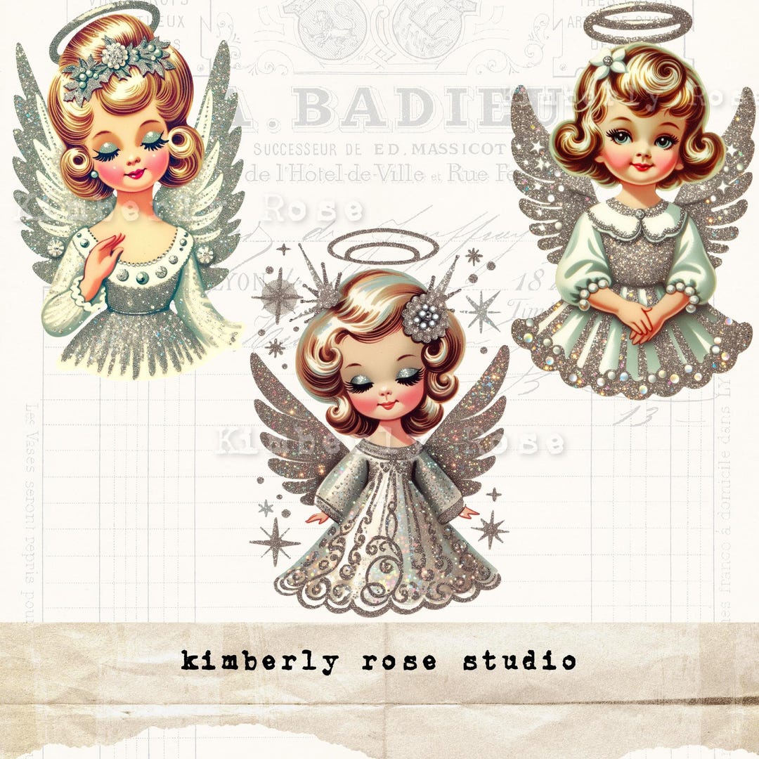 Retro Glitter Angel Clip Art: Kitsch Christmas PNG Set - Etsy