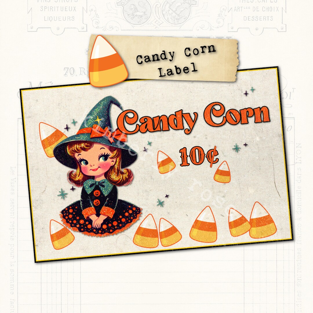 Retro Candy Corn Witch Label: Halloween Printable (PNG, JPG) - Etsy