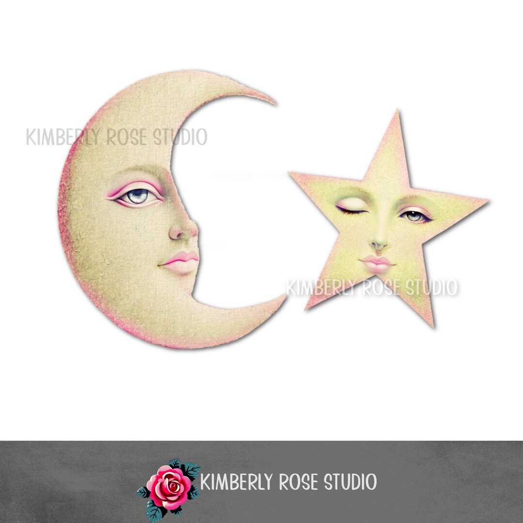 Paper Crescent Moon and Star Clip Art/png Man in the Moon - Etsy