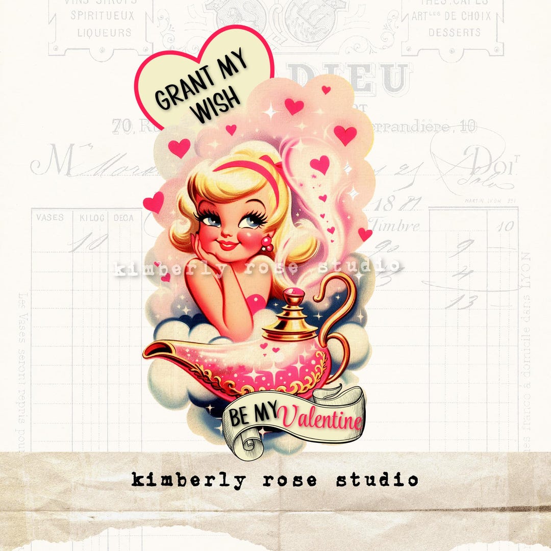 Kitsch Genie Valentine's Day Clip Art: Retro PNG Image (digital ...