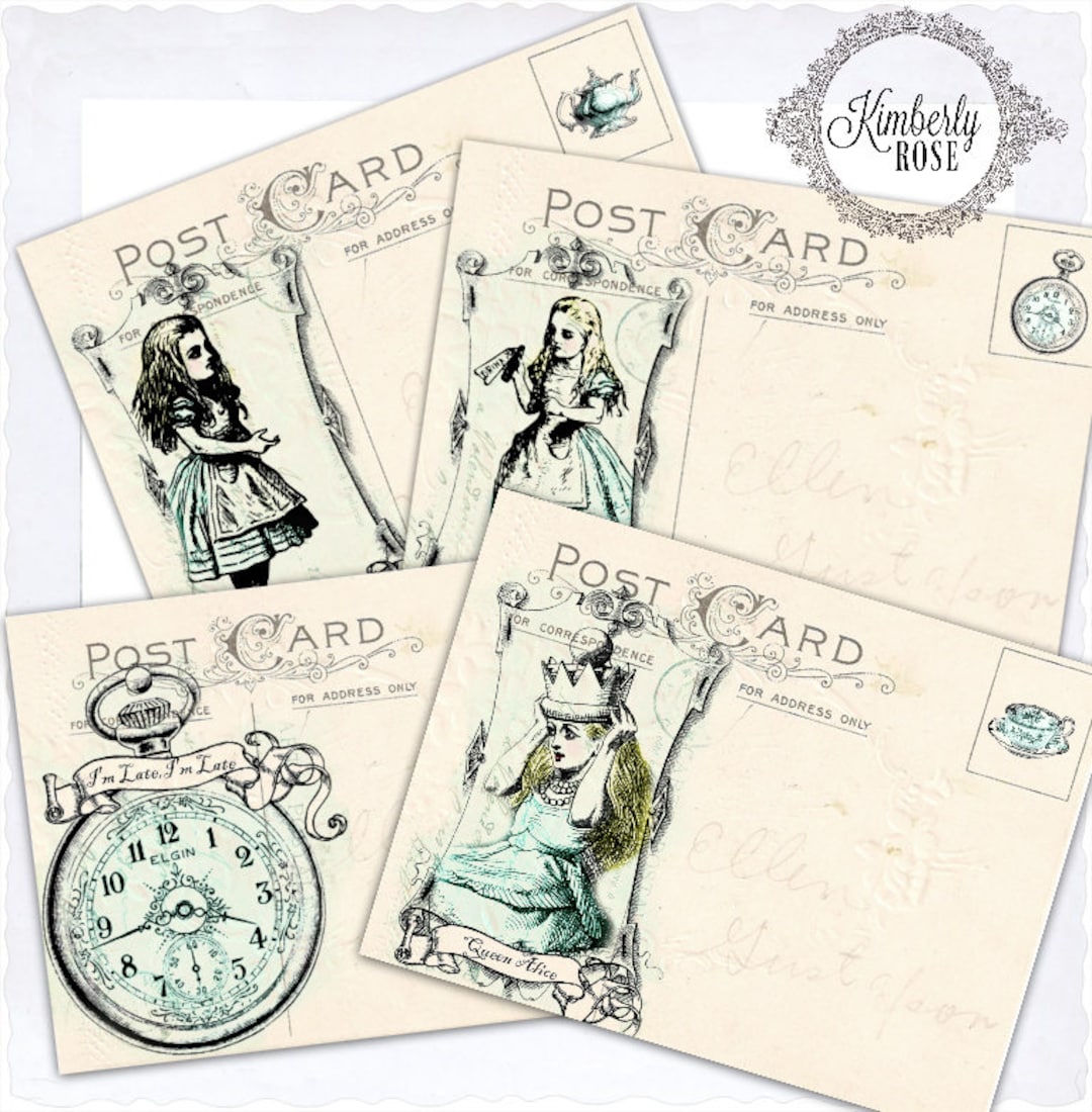 Alice in Wonderland Whimsical Post Cards-cards/tags/labels/journal ...