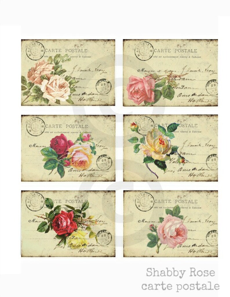 Vintage Roses POSTCARD CARTE POSTALE Vintage Ephemera Hang Tags No.003 ...
