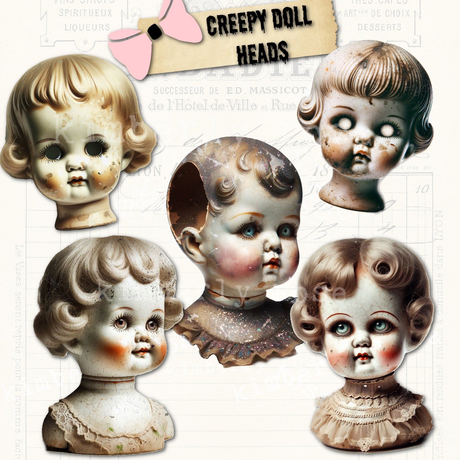 Creepy Baby Doll Heads PNG Clipart: Grungy Halloween Images (digital ...
