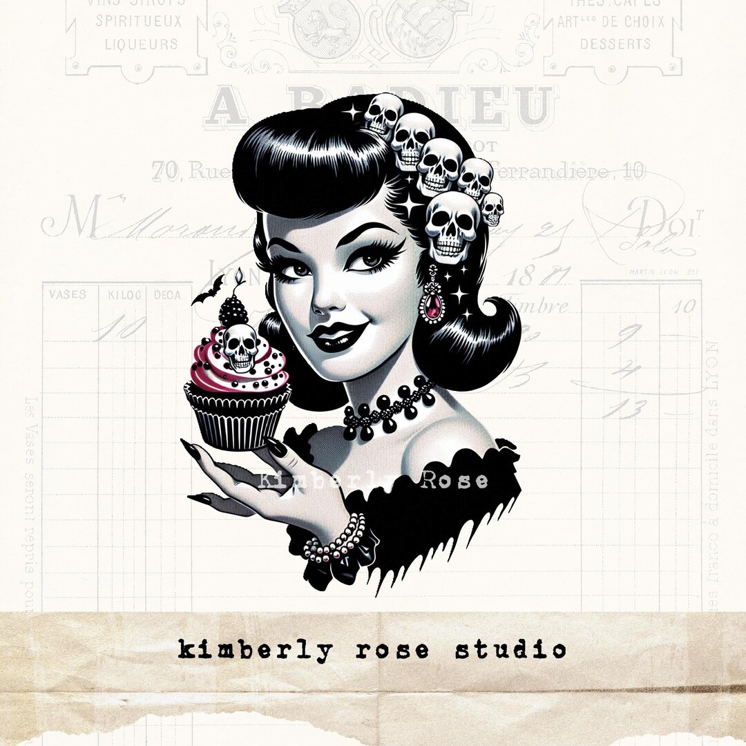 Kitsch Girl Cupcakes and Skulls Collage Clip Art PNG /valloween ...
