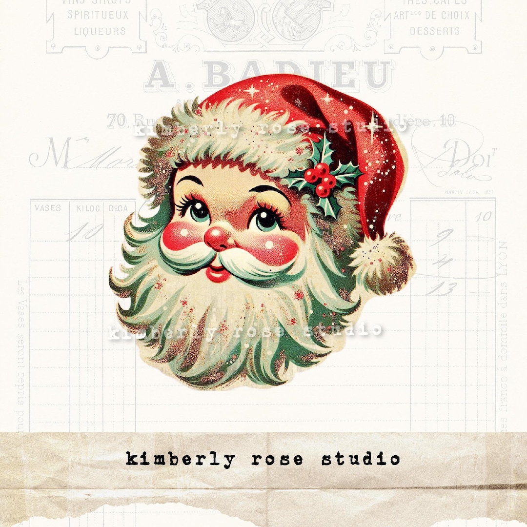 Retro Santa Head Clip Art: Vintage Christmas PNG Image - Etsy