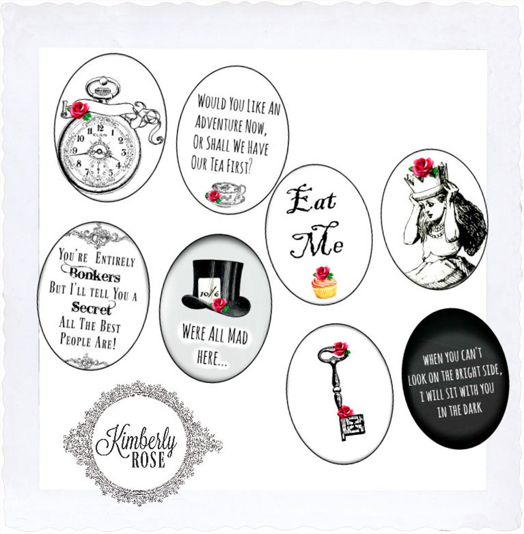 Alice in Wonderland, Mad Hatter 30x40mm Ovals/tags/labels/pendants ...