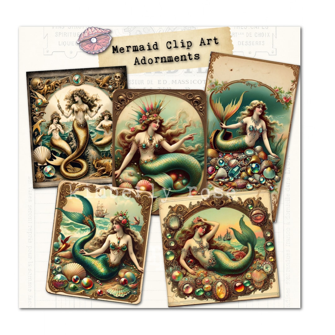 Vintage Jeweled Mermaid Adornments for Collage/junk Journal/fussy Cuts ...