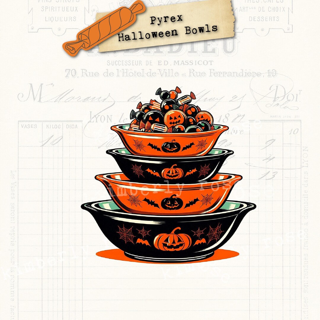 Halloween Pyrex Inspired Nesting Bowls Clip Art /png Image/pyrex Clip ...
