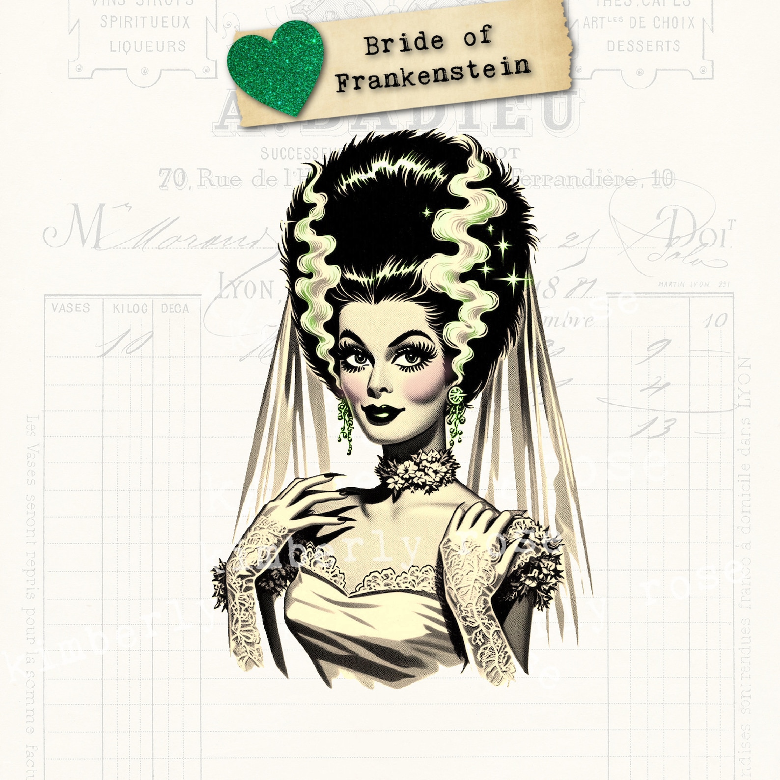 Glam Bride of Frankenstein PNG Image/halloween Horror Clip Art - Etsy