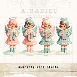 Retro Kitsch NOEL Angels Christmas Clip Art for Collage/junk Journal ...