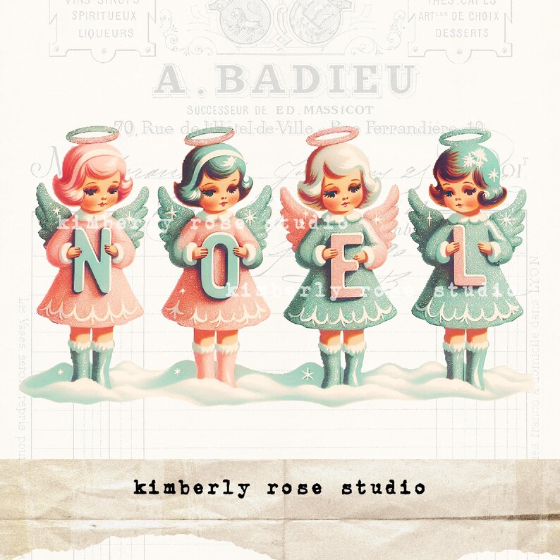 Retro Kitsch NOEL Angels Christmas Clip Art for Collage/junk Journal ...