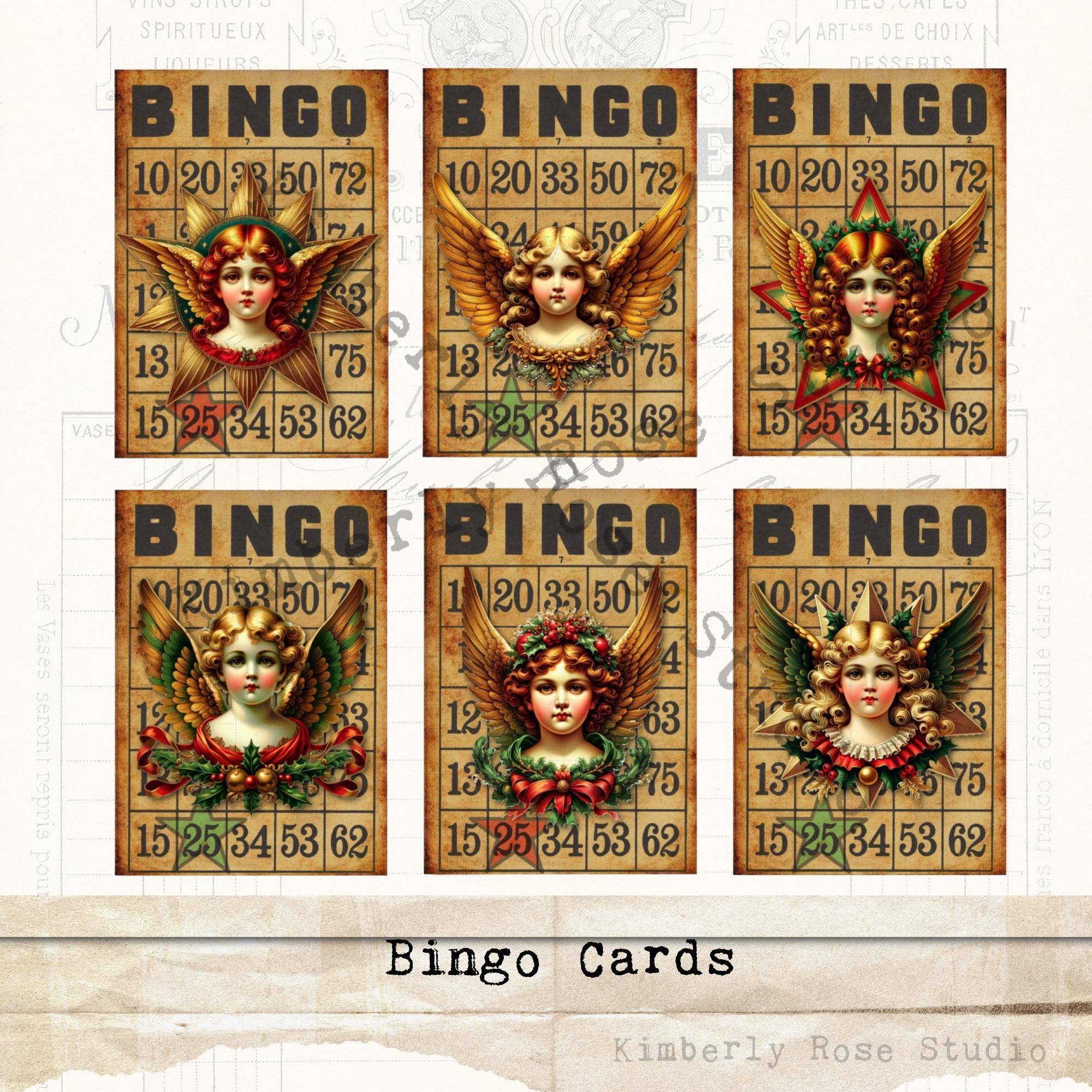 Victorian Angel Bingo Cards Collage Sheet Instant Digital Download - Etsy