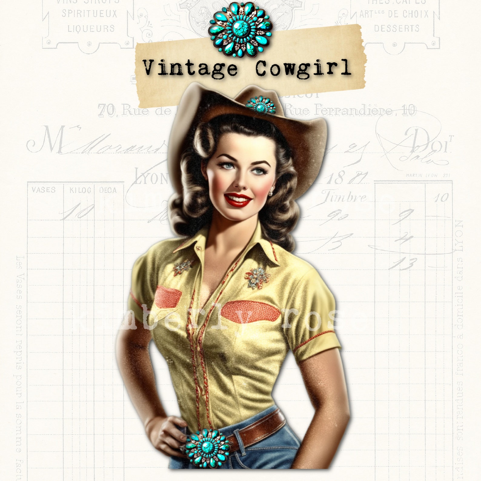 Vintage Cowgirl Pin Up For Collage Junk Journal Fussy Cuts Png Image