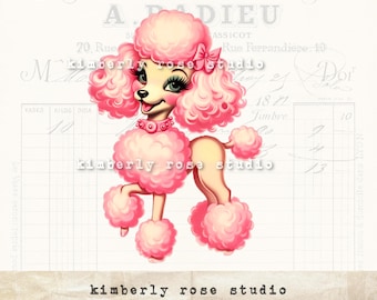 Retro Kitsch Pretty Blue Poodle Clip Art /pink Poodle PNG - Etsy