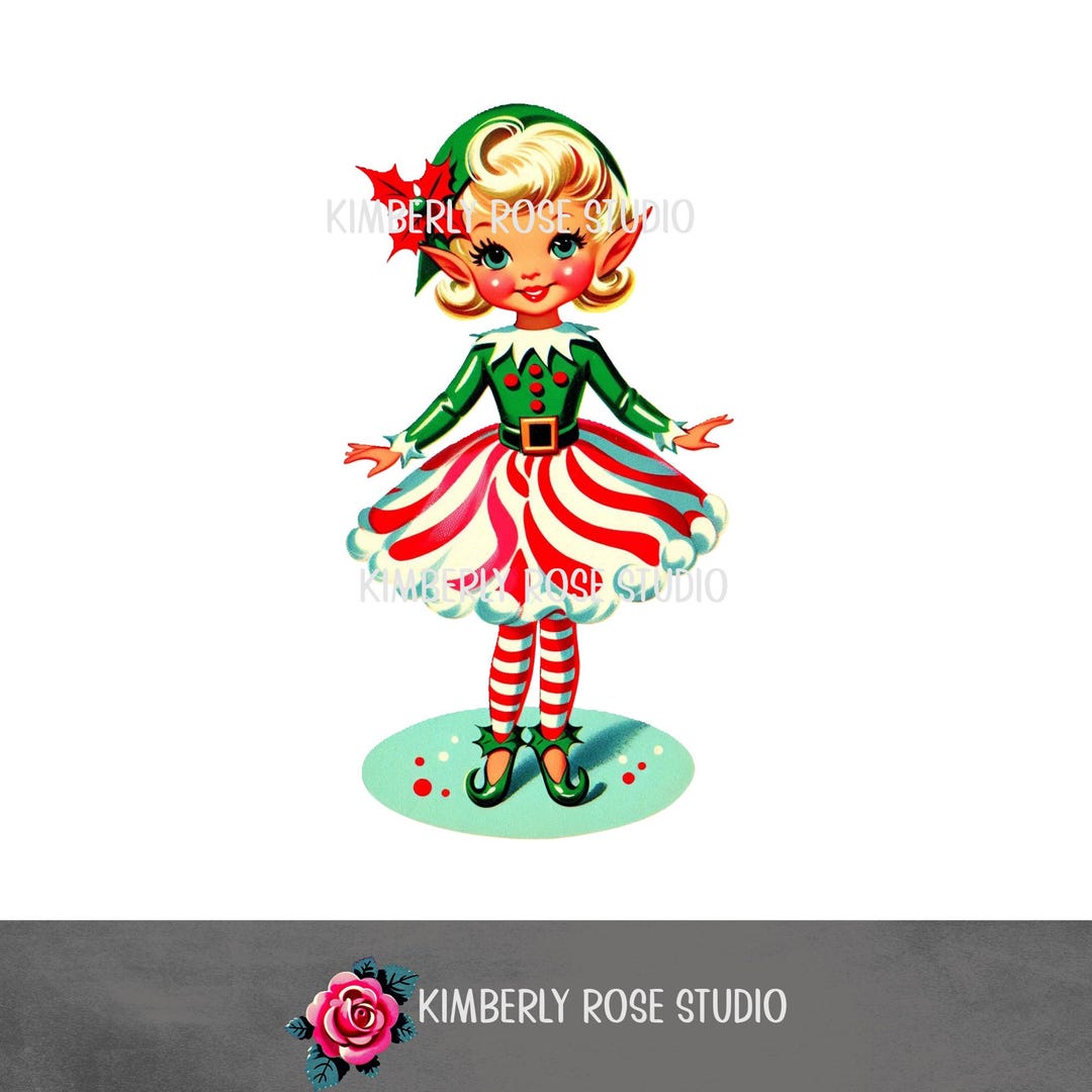 Retro Kitsch Peppermint Pixie Christmas Elf Die Cut Clip Art/fussy Cuts/png Image/christmas Clip ...