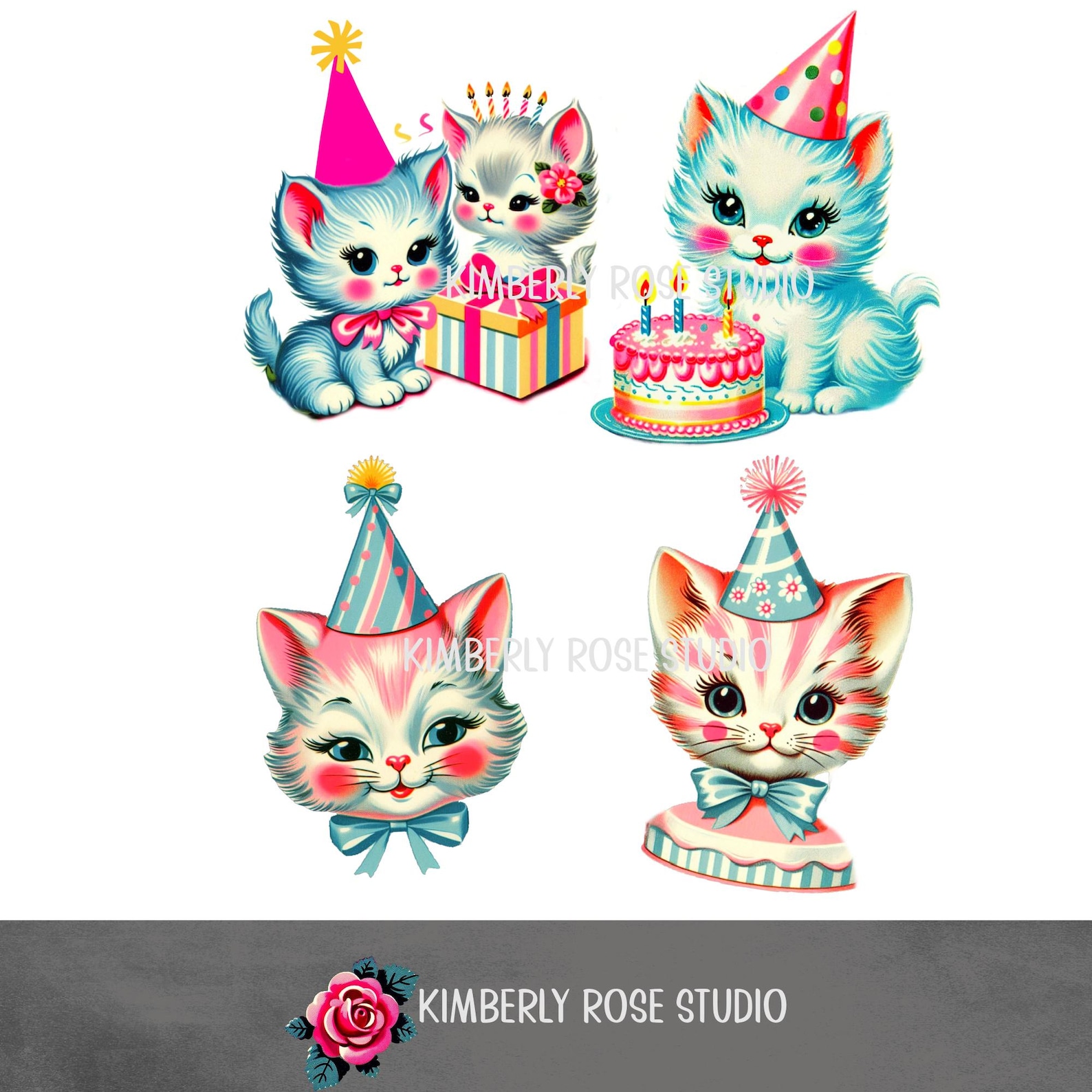 Retro Kitsch Birthday Kittens Clip Art/fussy Cuts/scrapbooking Download ...