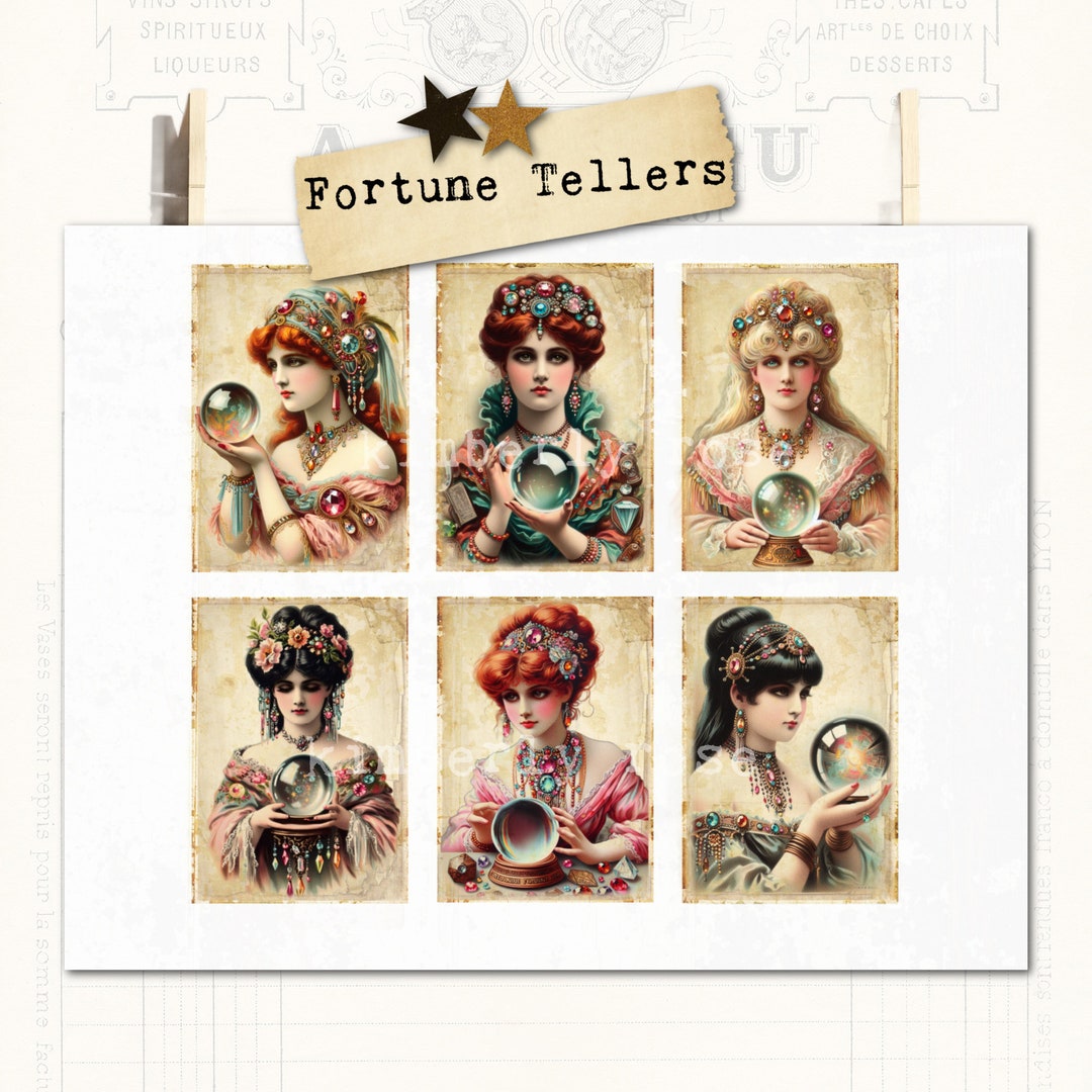 Fortune Teller Gift Tags Collage Sheet/junk Journal Halloween/printable ...