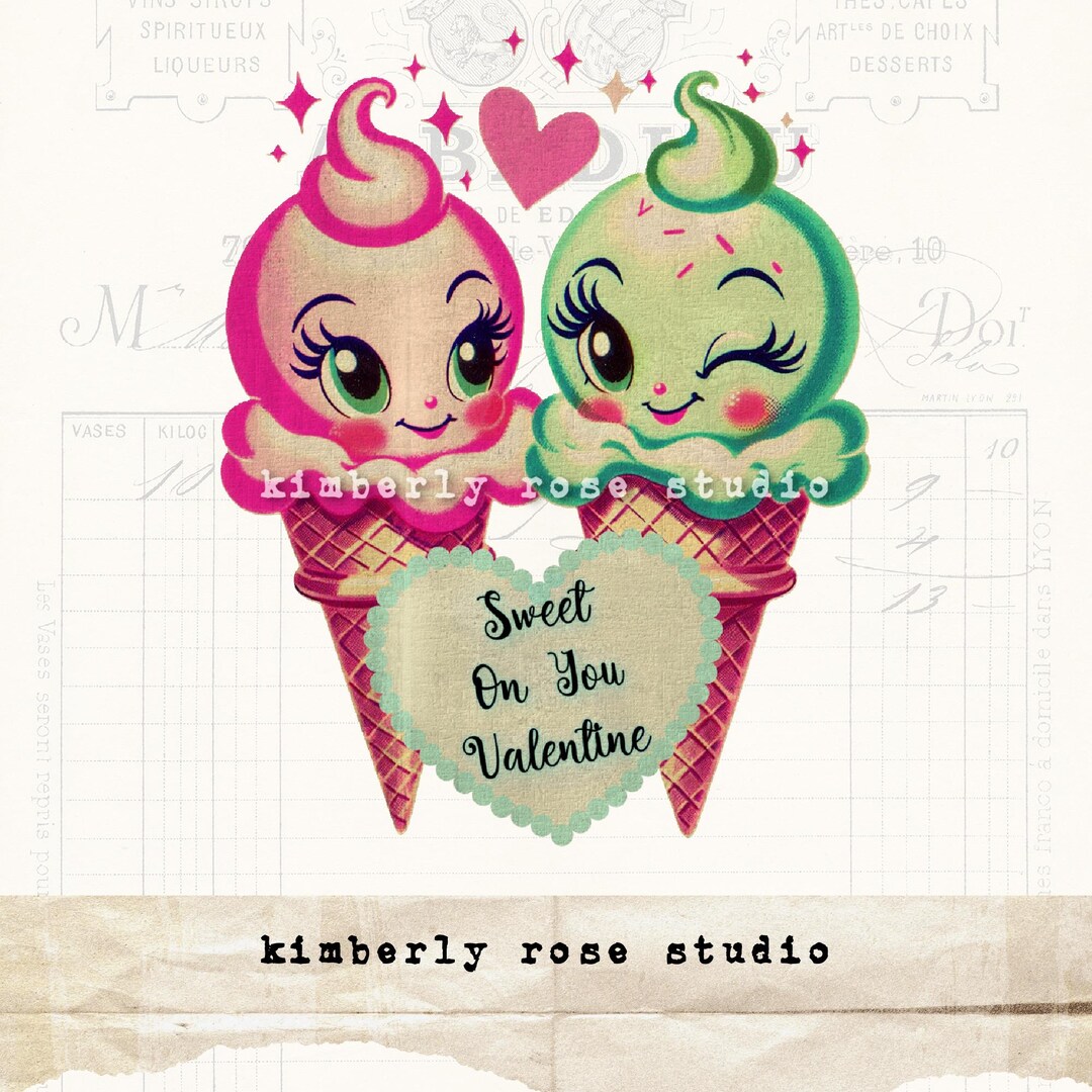Kitsch Ice Cream Cones Valentine's Day Clip Art (PNG) - Etsy