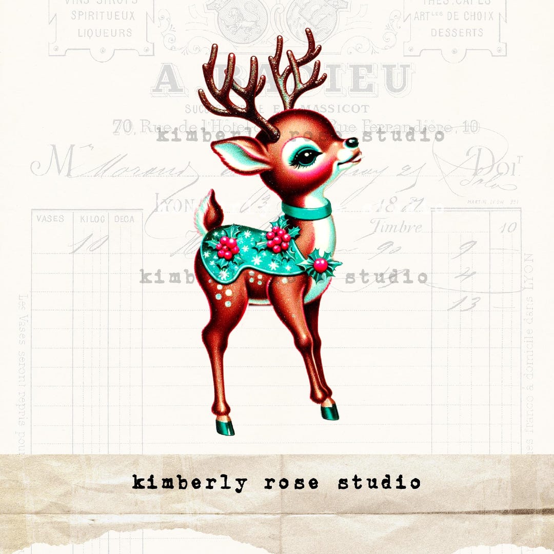 Retro Kitsch Christmas Deer Clip Art /rudolph Reindeer PNG - Etsy