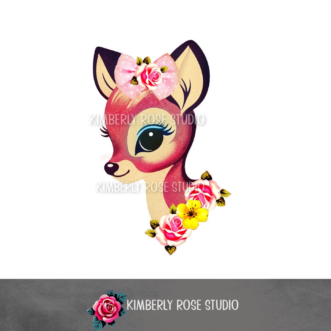 Retro Shabby Roses Bambi Deer Head Clip Art /fawn Head PNG - Etsy