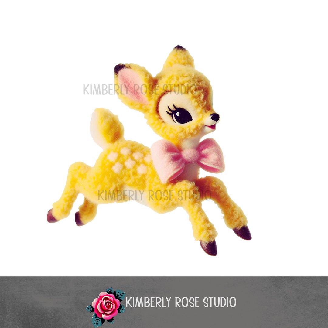 Retro Yellow Fuzzy Deer Clip Art: Kitsch Nursery Decor (PNG) - Etsy