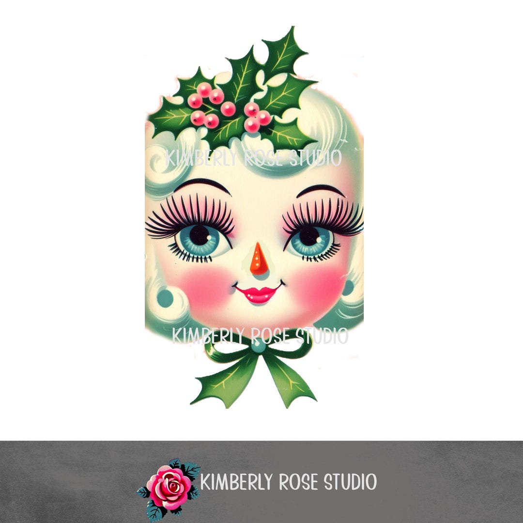 Retro Kitsch Snow Girl Face Clip Art /fussy Cuts/png Image/christmas ...
