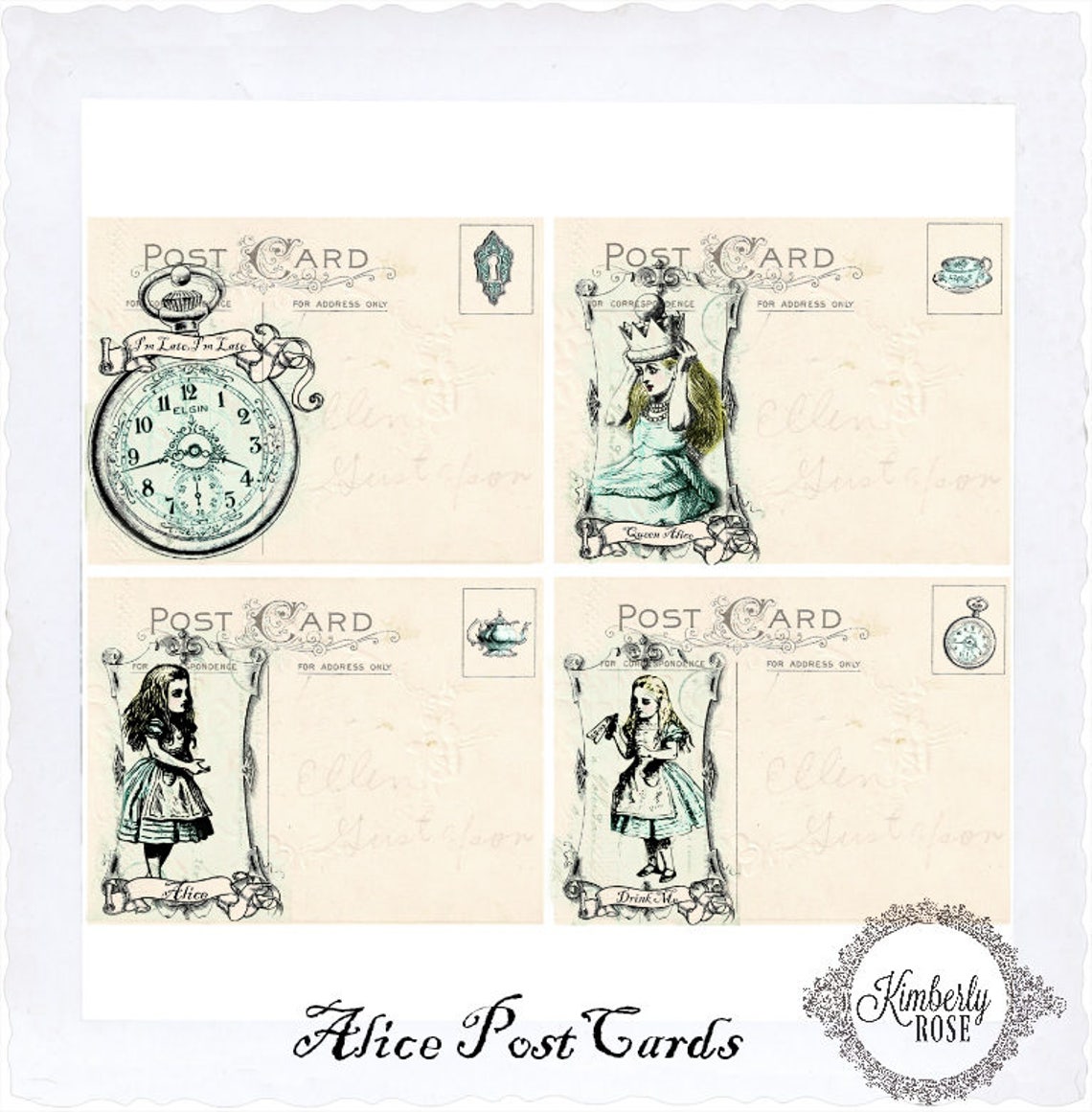 Alice in Wonderland Whimsical Post Cards-cards/tags/labels/journal ...