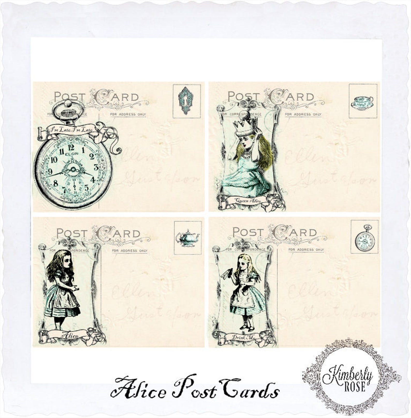 Alice in Wonderland Whimsical Post Cards-cards/tags/labels/journal ...