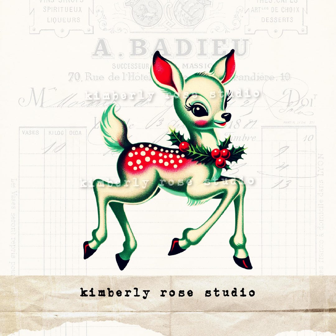 Retro Rudolph Reindeer Clip Art: Christmas PNG Image - Etsy