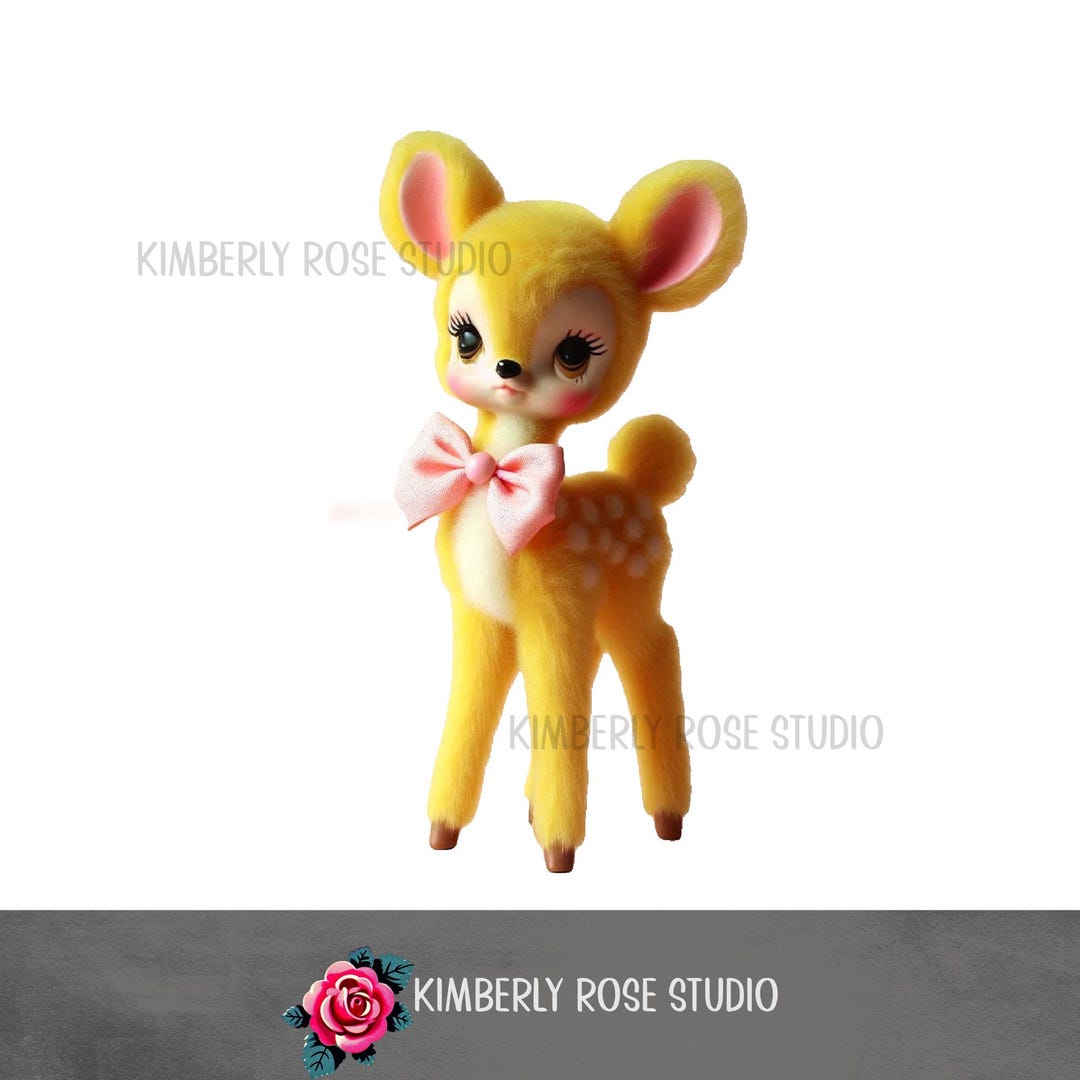 Retro Yellow Fuzzy Deer Clip Art: Kitsch Nursery Decor (digital ...