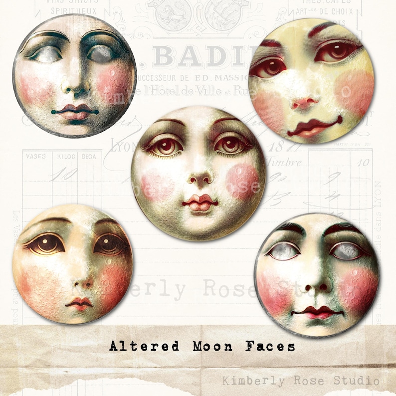 Altered Moon Faces Clip Art Pack/png Moons - Etsy