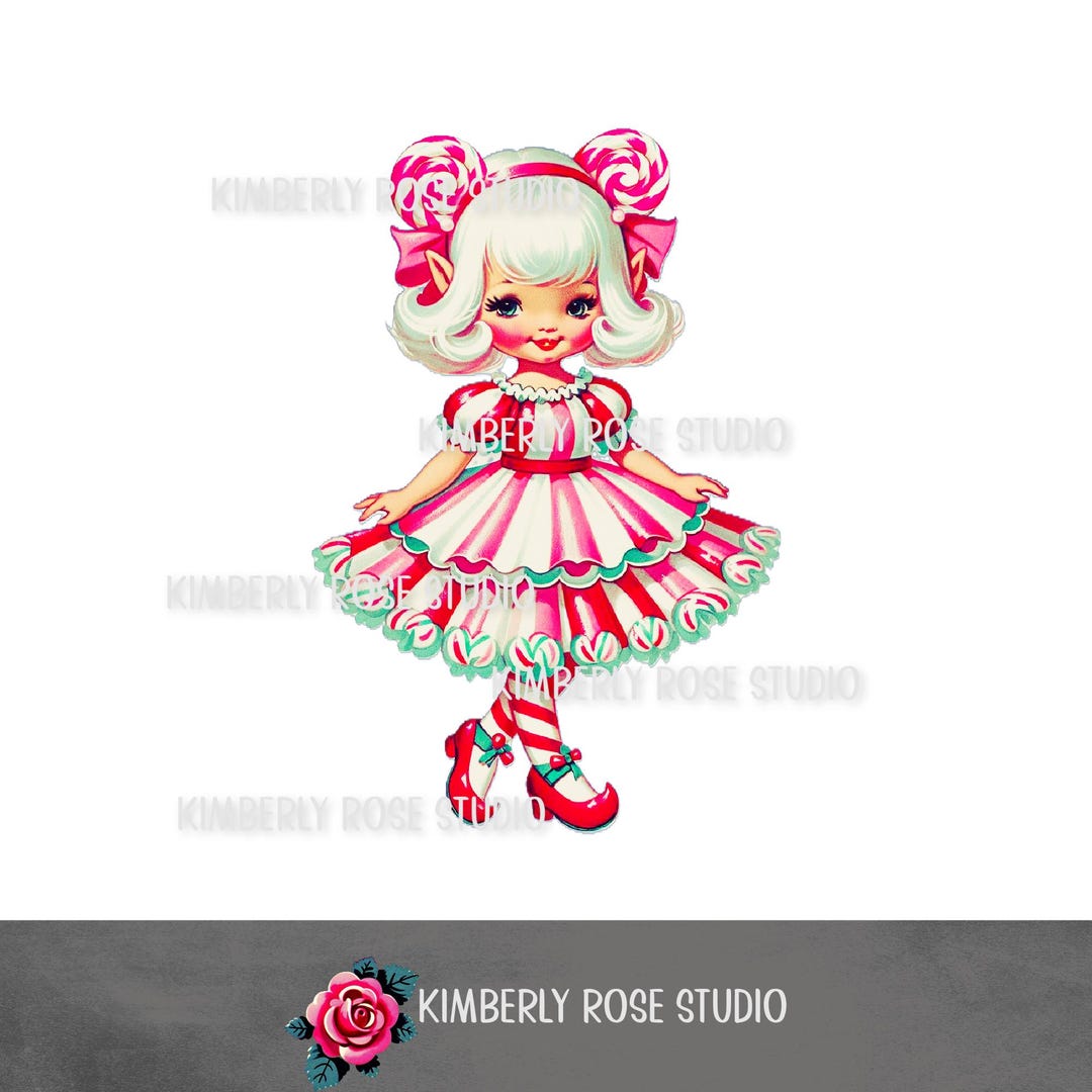 Retro Christmas Peppermint Candy Cane Pixie Clip Art: Kitschmas PNG ...