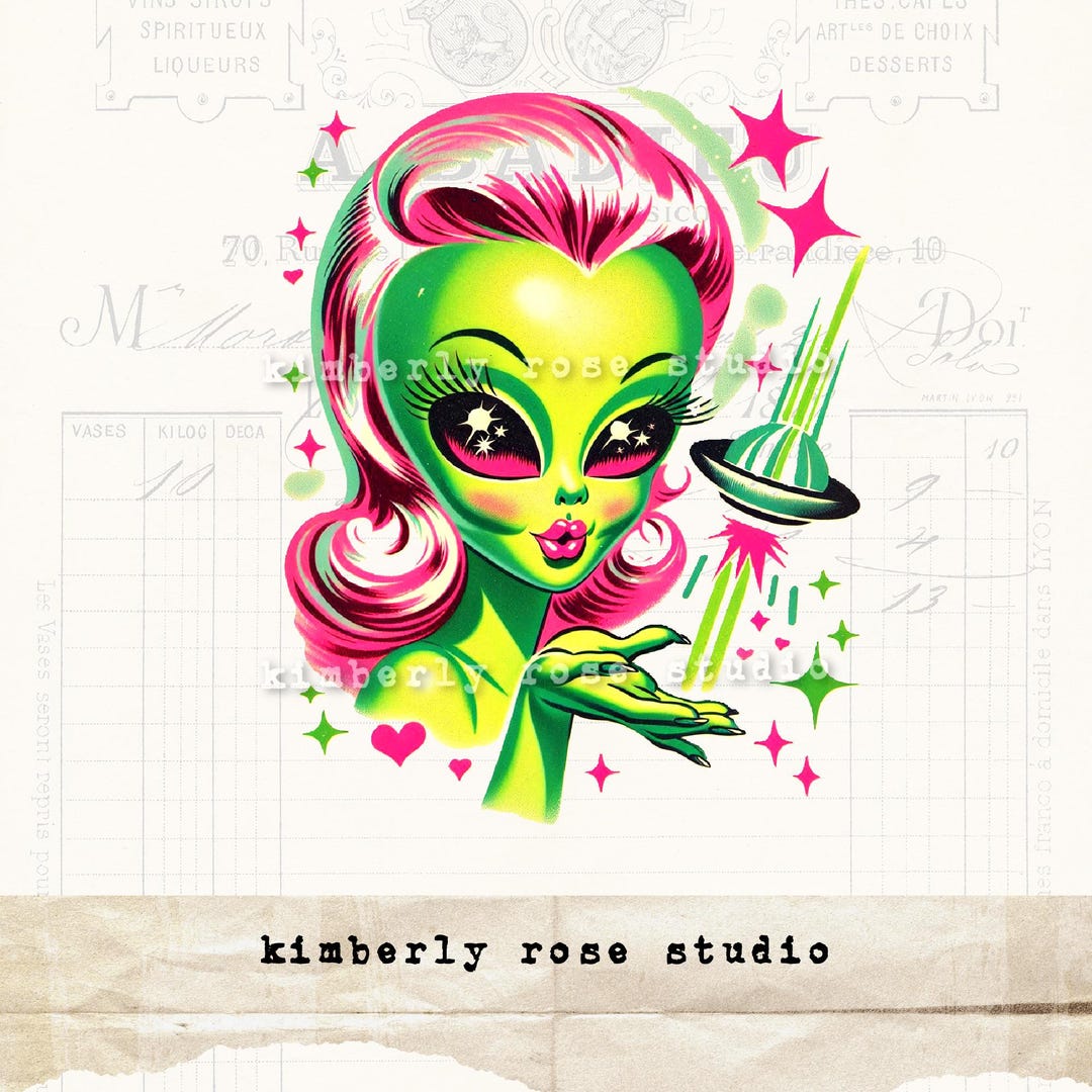Retro Alien Girl Kisses Clip Art: PNG Image (digital Download) - Etsy