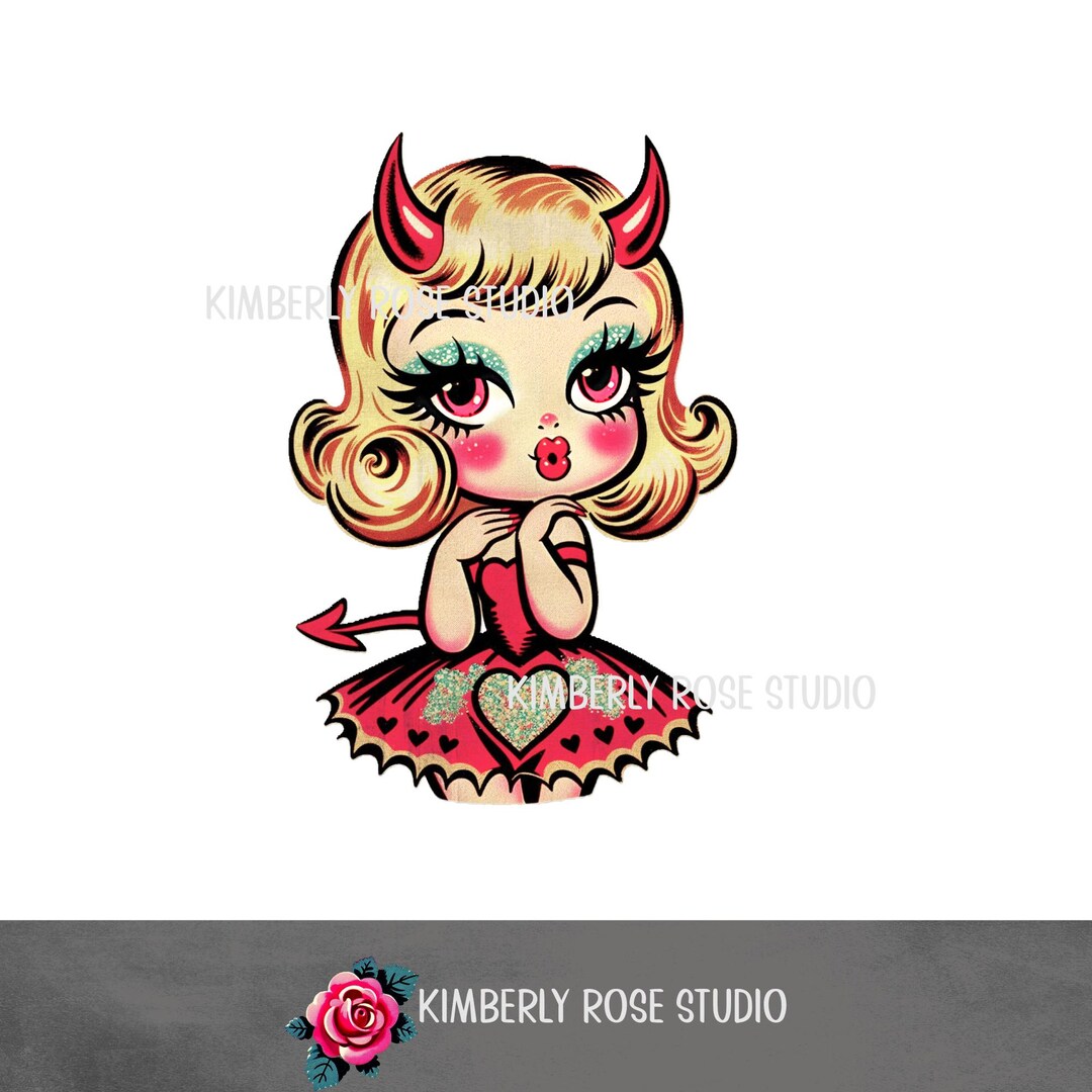 Kitsch Devil Girl Valentine's Day Clip Art (PNG) - Etsy