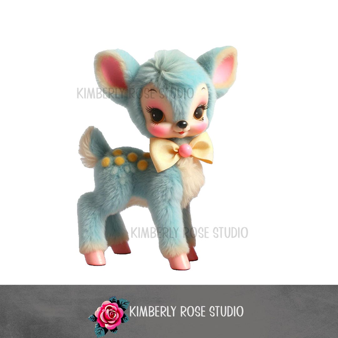 Pastel Blue Fuzzy Deer Clip Art: Retro Nursery Decor (PNG Digital ...