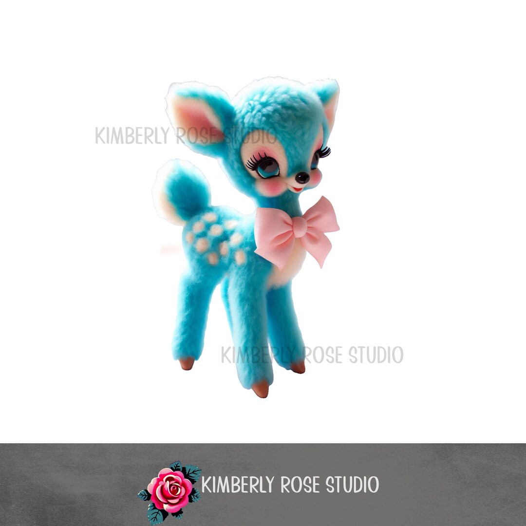 Retro Blue Fuzzy Deer Clip Art: Kitsch Nursery Decor (digital Download ...