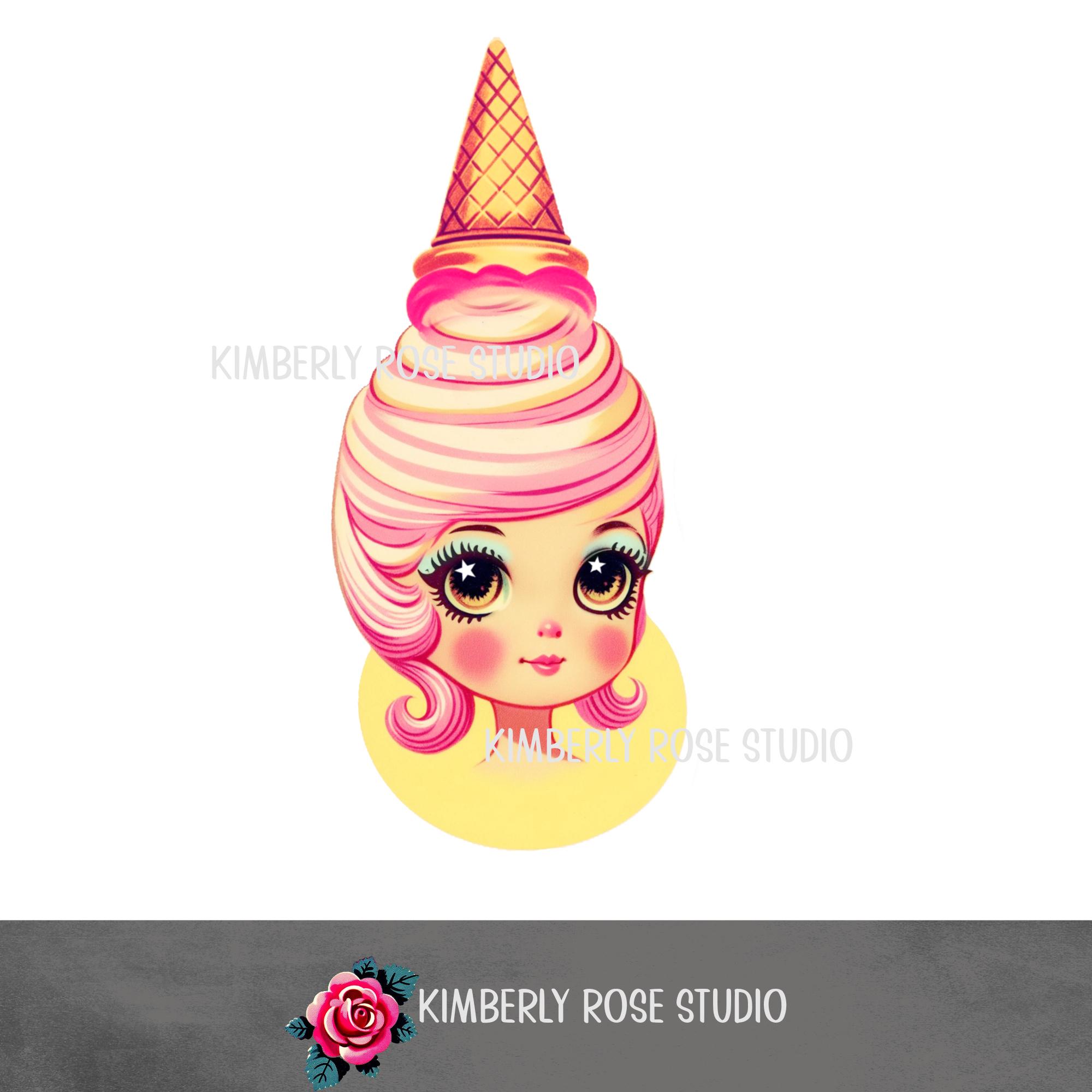 Retro Kitsch Bouffant Ice Cream Shop Girl Head Clip Art /kitten Png/ice ...