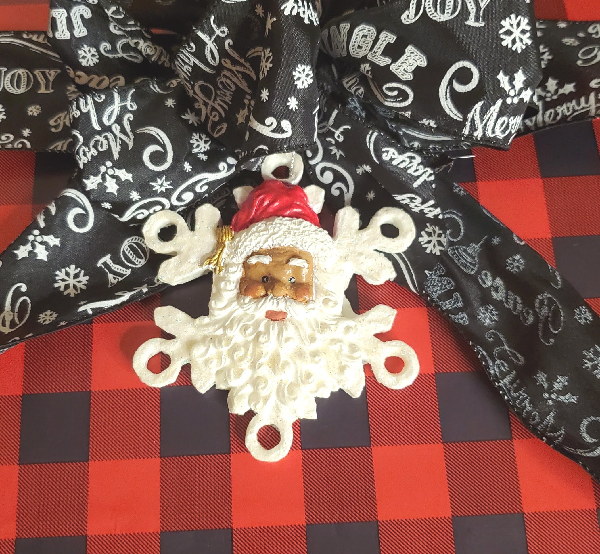 African American Santa Ornament ,black Santa Snowflake Ornament, Black ...
