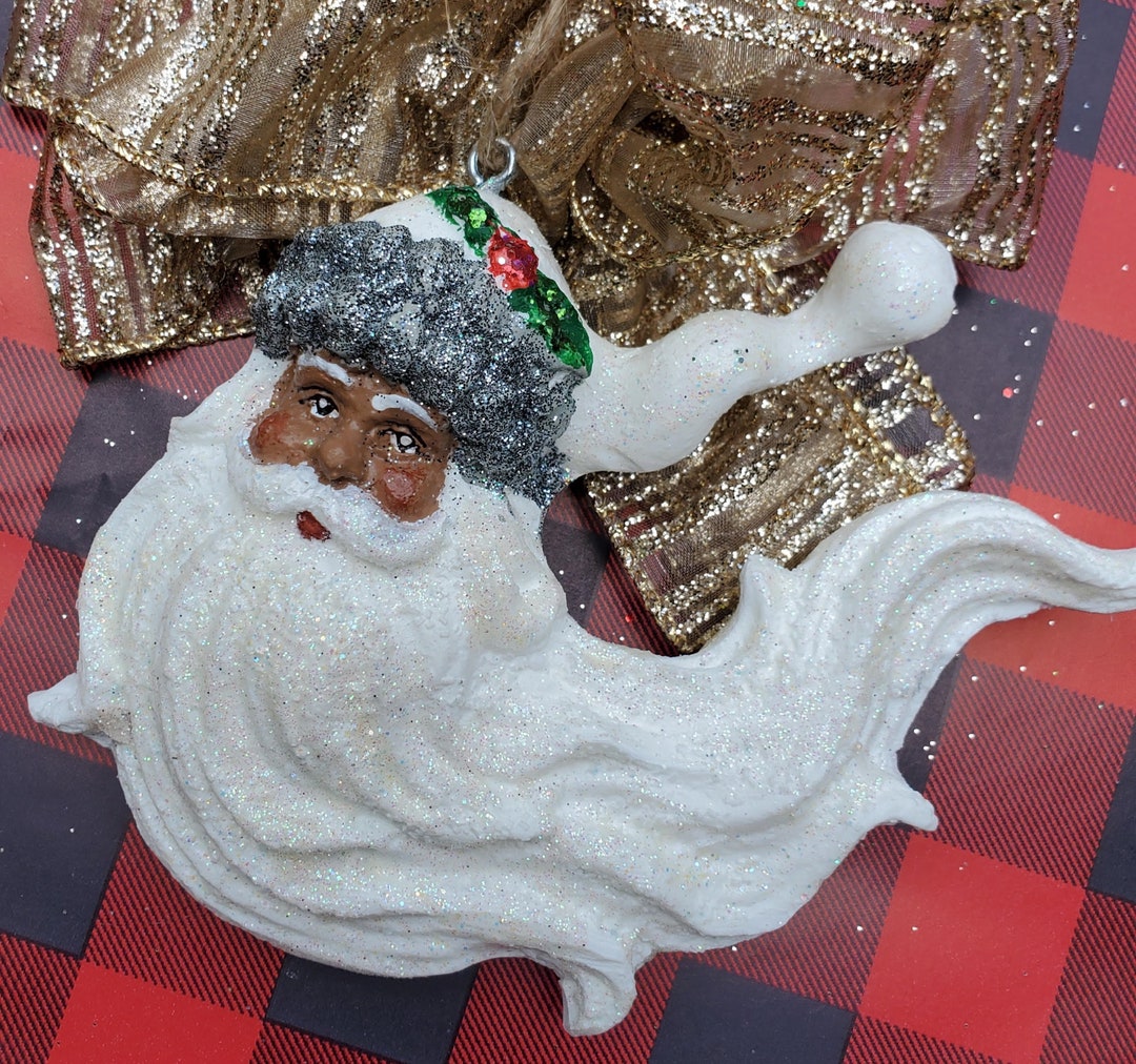 African American Santa Ornament, Black Santa Ornament, Black Santa Head ...