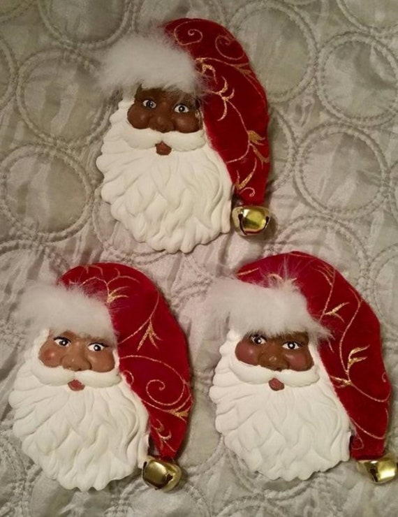African American Santa Ornaments Set of 3 | Etsy