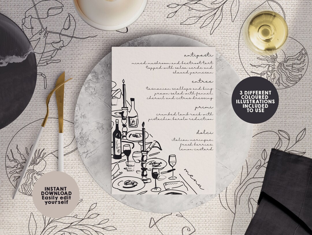 SOIREE MENU | Instant Download Editable Menu | Hand Drawn Menu Template ...
