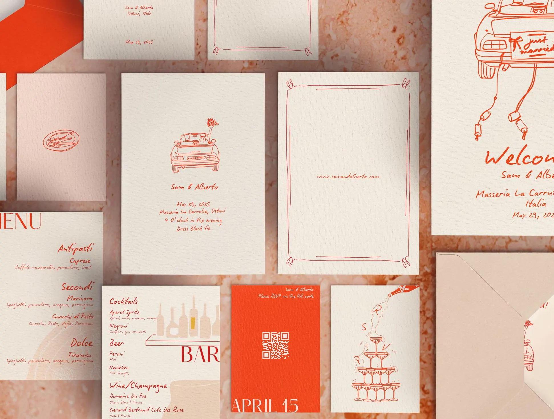 ALBERTO Italian Theme Wedding Invitation | Hand Sketched, Unique ...